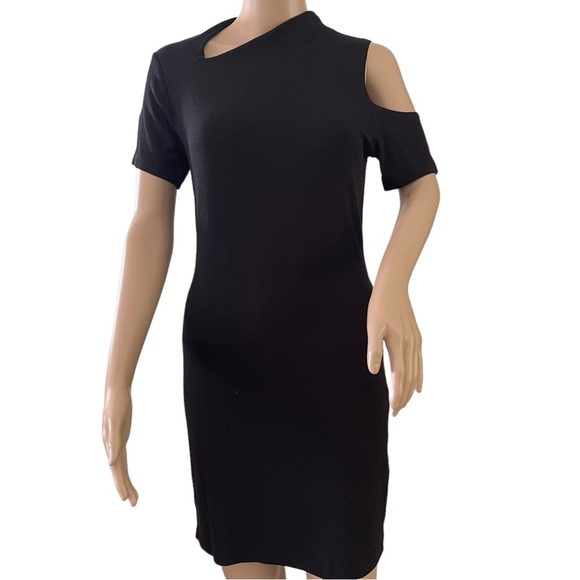 LNA | Dresses | Lna Black Ribbed Dress With Asymmetrical Neckline ...